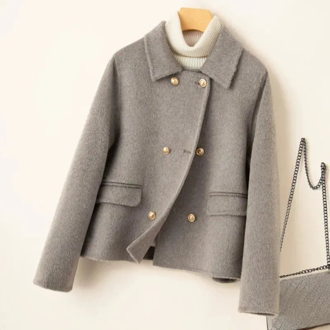 Women's Elegant Wool Coat With Doll Collar And Gold Buttons For Women ...