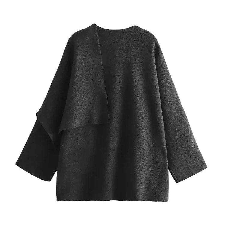 Ariana Asymmetric Commuter Coat Cozy Warm Knit Split Detailing For Urb ...