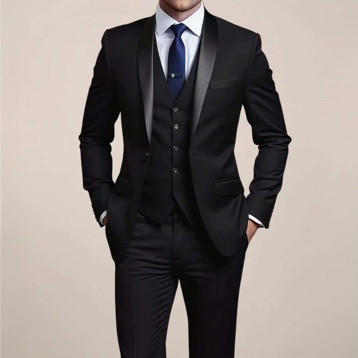 Men’s Slim Fit Three-Piece Tuxedo Suit – Tailored Formal Ensemble for ...