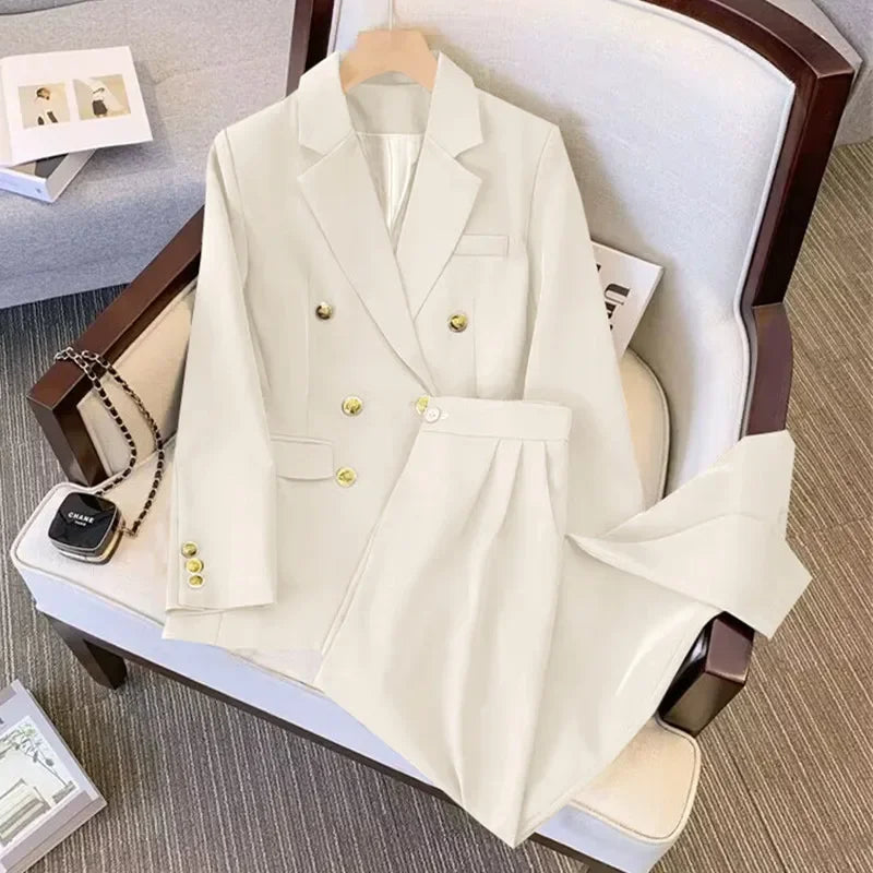 Zoë Classic Womens Suit Set Elegant Double Breasted Two Piece For Work ...