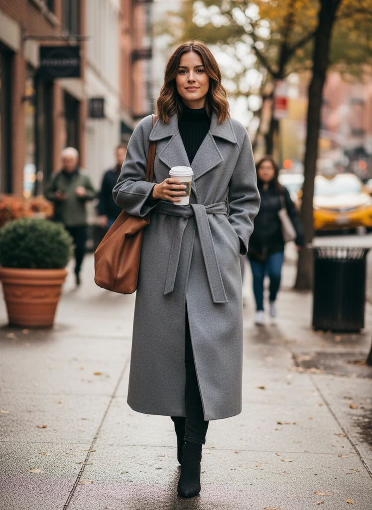 Women Long Belted Winter Wrap Coat Elegant Flattering Fit Cozy Warmth ...