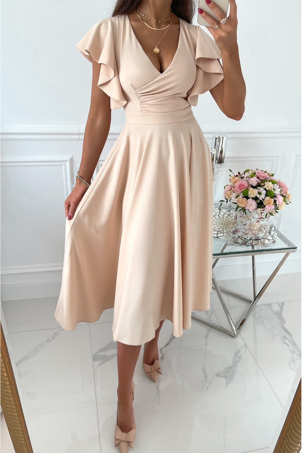 Urbann-Vibe Women's Wrap Dress With V-Neck And Ruffle Sleeves - Effort