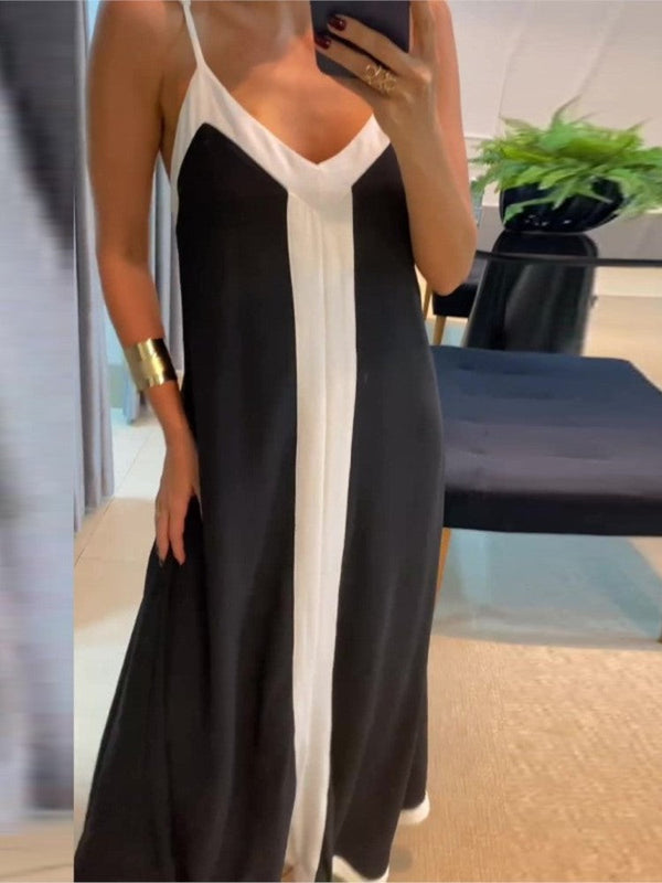 Color Stitching V Neck Maxi Dress For Women By Urbann Vibe Breezy Slee ...